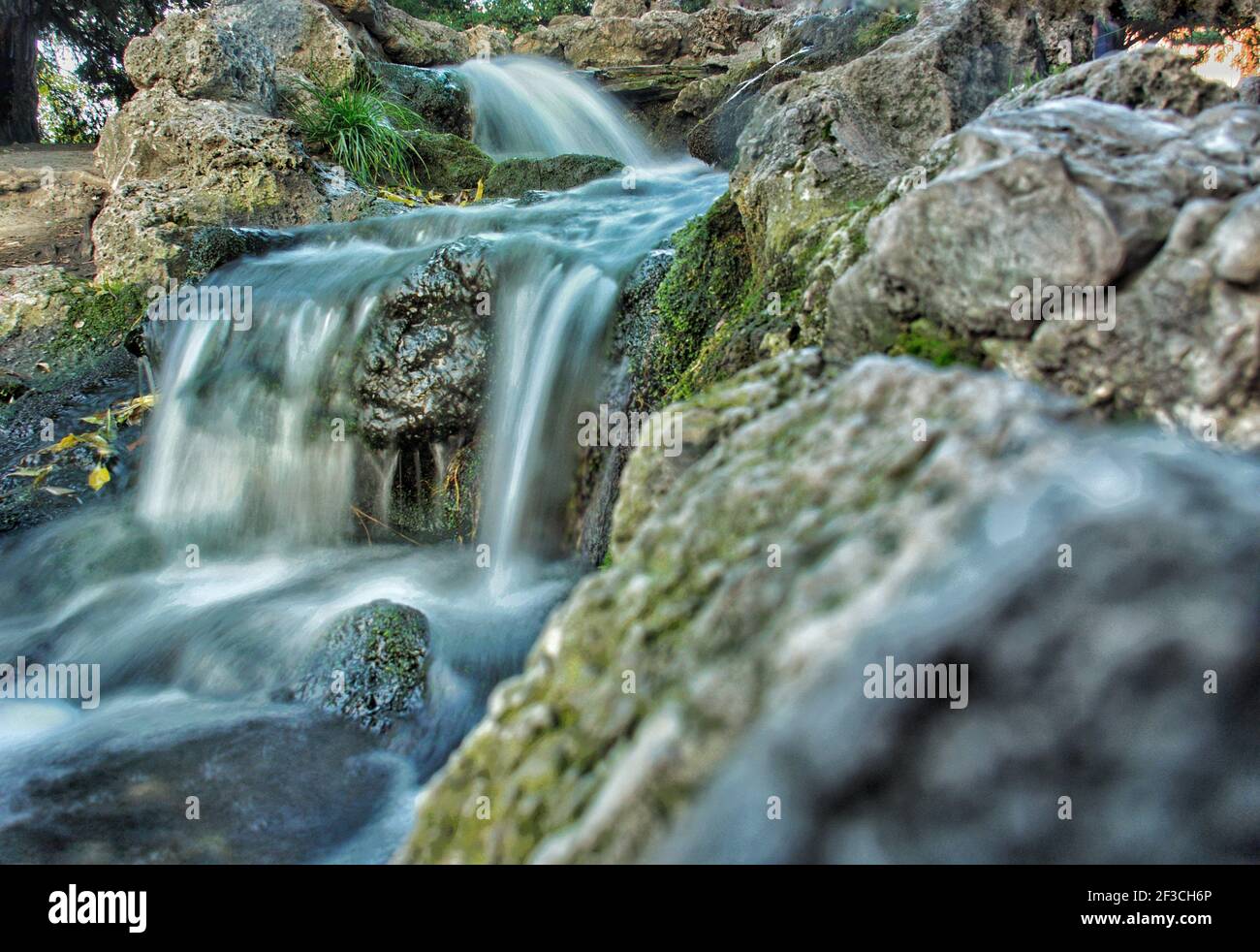 A mesmerizing shot of a waterfall with the blurred foreground in Vienna ...