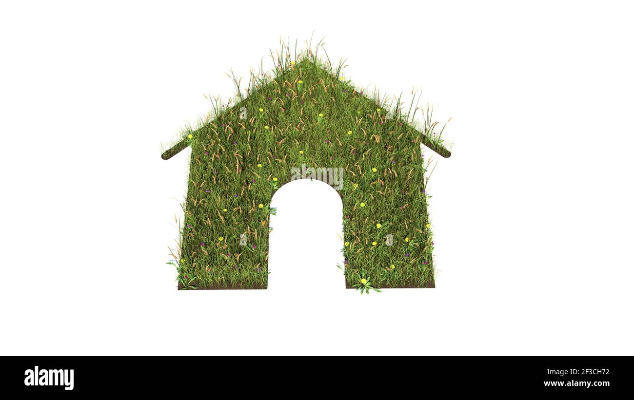 3d rendered grass field with colorful flowers in shape of symbol of ...