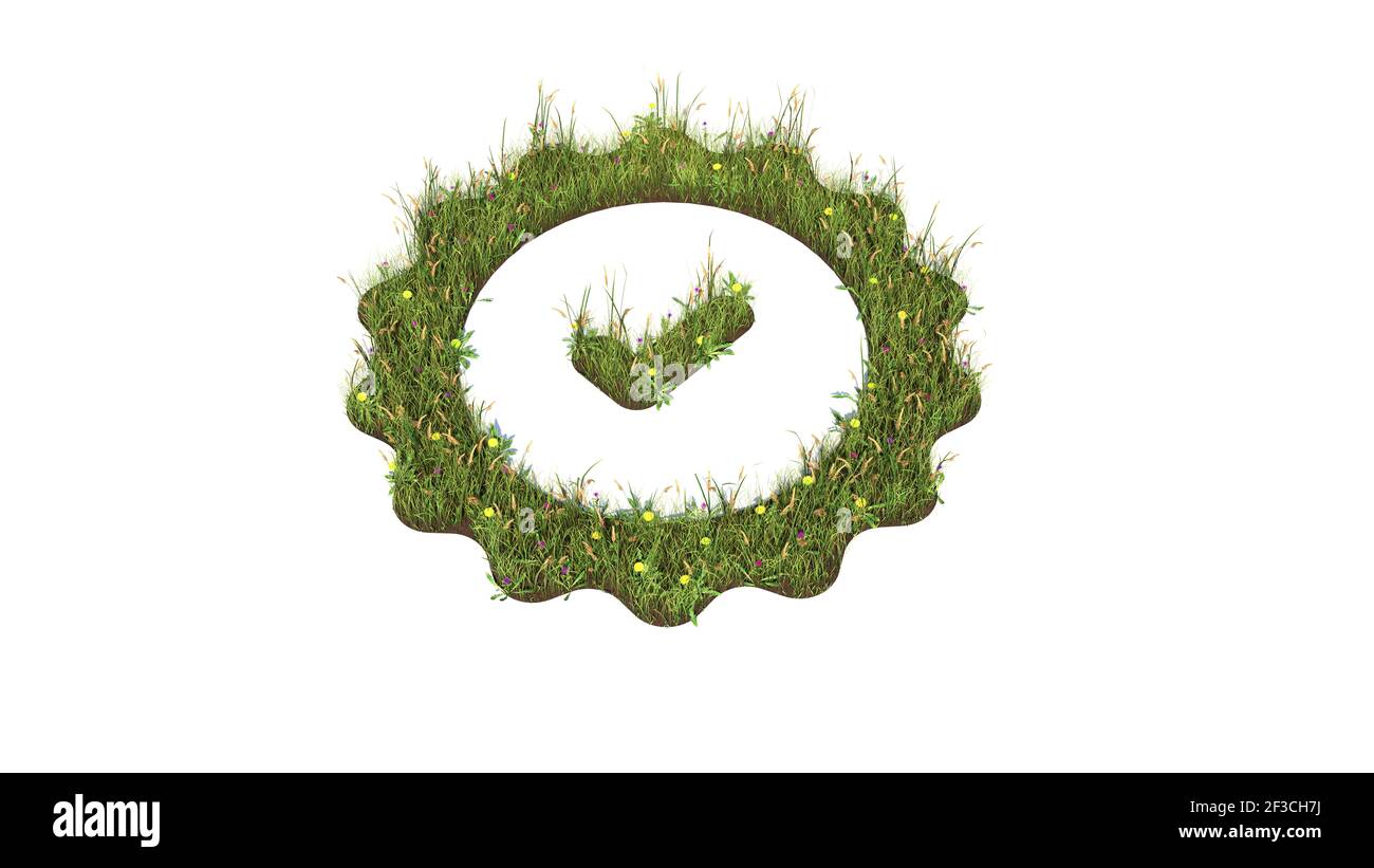 3d rendered grass field with colorful flowers in shape of symbol of ...