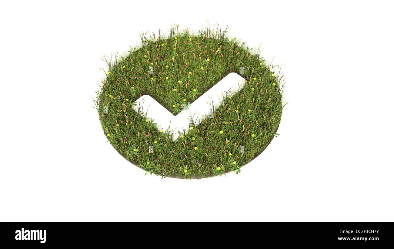 3d rendered grass field with colorful flowers in shape of symbol of ...