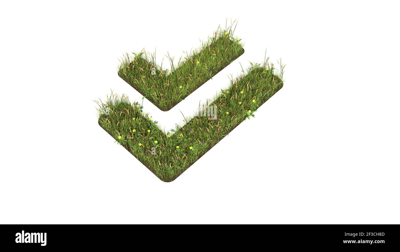 3d rendered grass field with colorful flowers in shape of symbol of ...