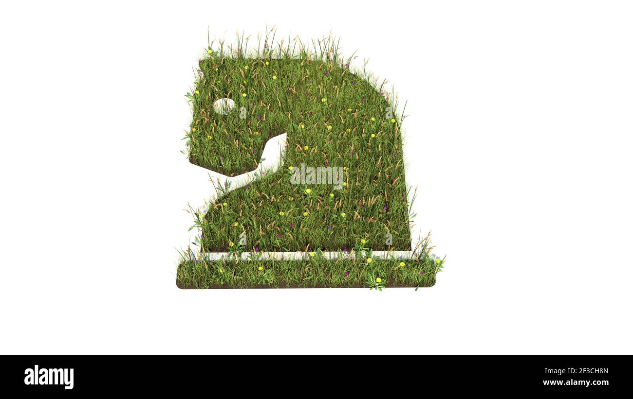 3d rendered grass field with colorful flowers in shape of symbol of ...