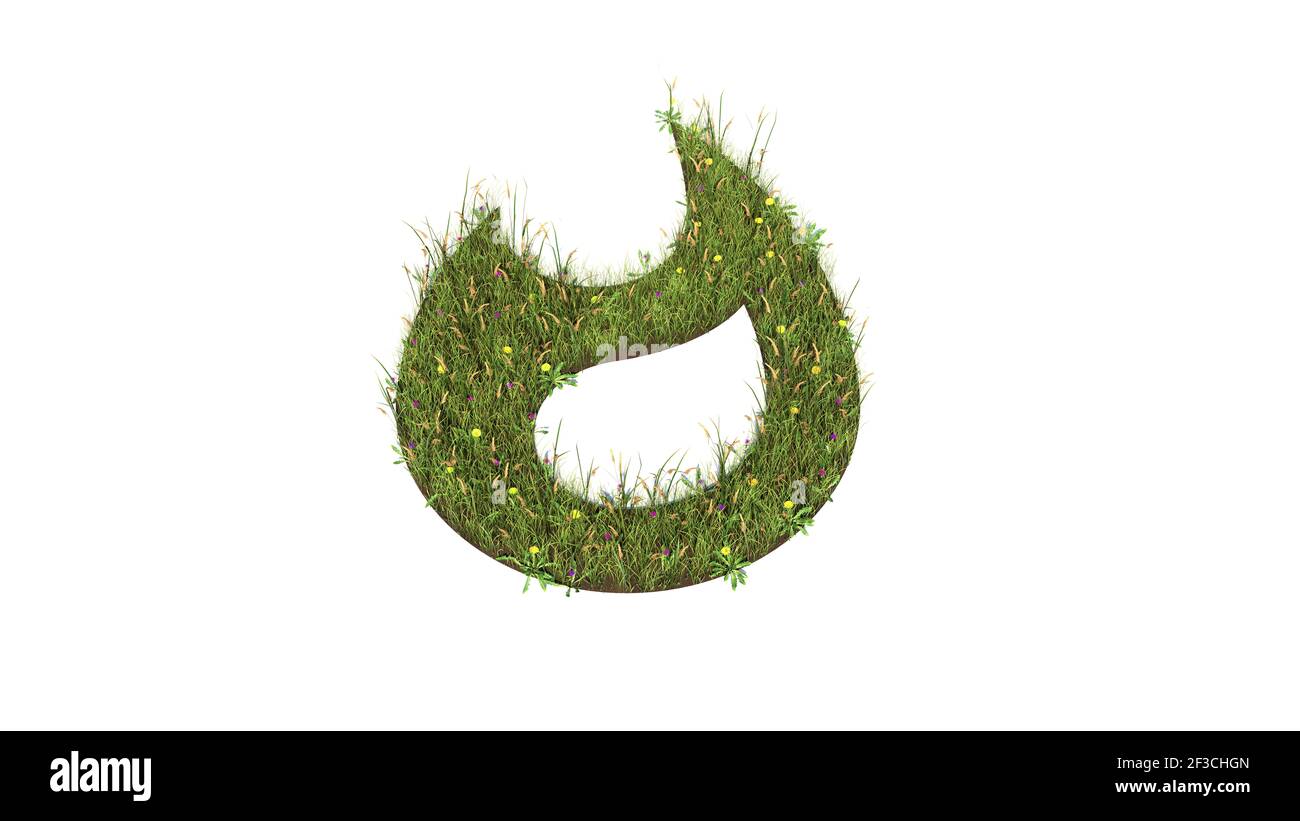 3d rendered grass field with colorful flowers in shape of symbol of ...