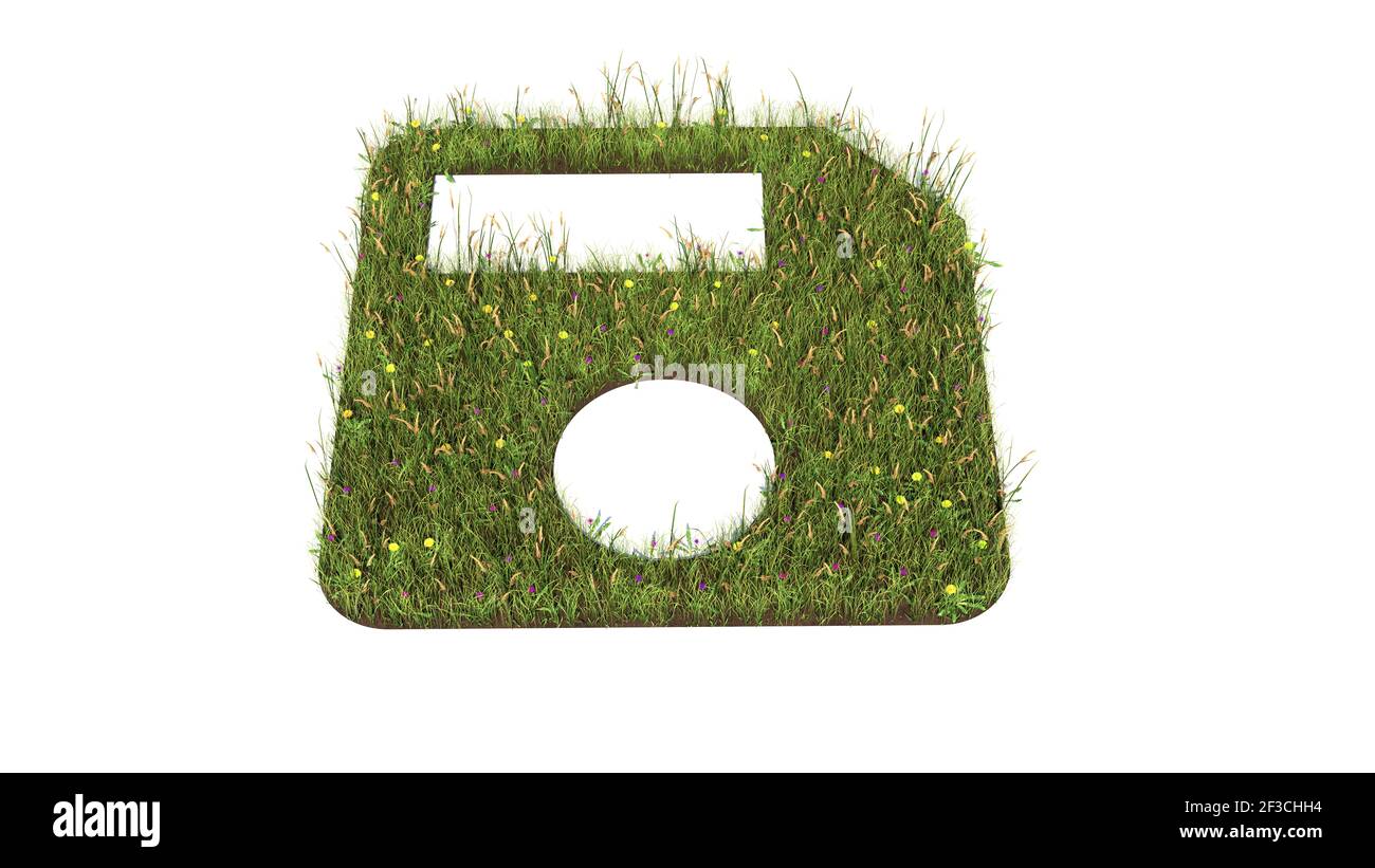 3d rendered grass field with colorful flowers in shape of symbol of ...