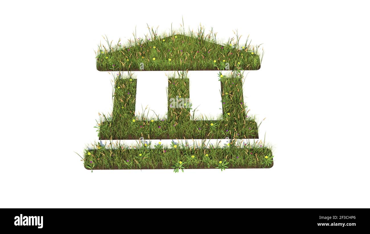3d rendered grass field with colorful flowers in shape of symbol of ...