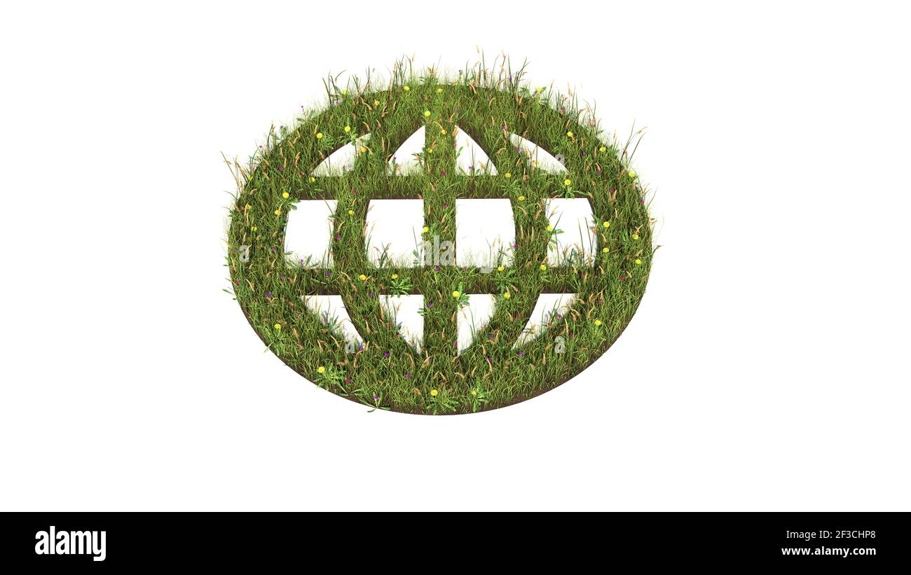 3d rendered grass field with colorful flowers in shape of symbol of ...