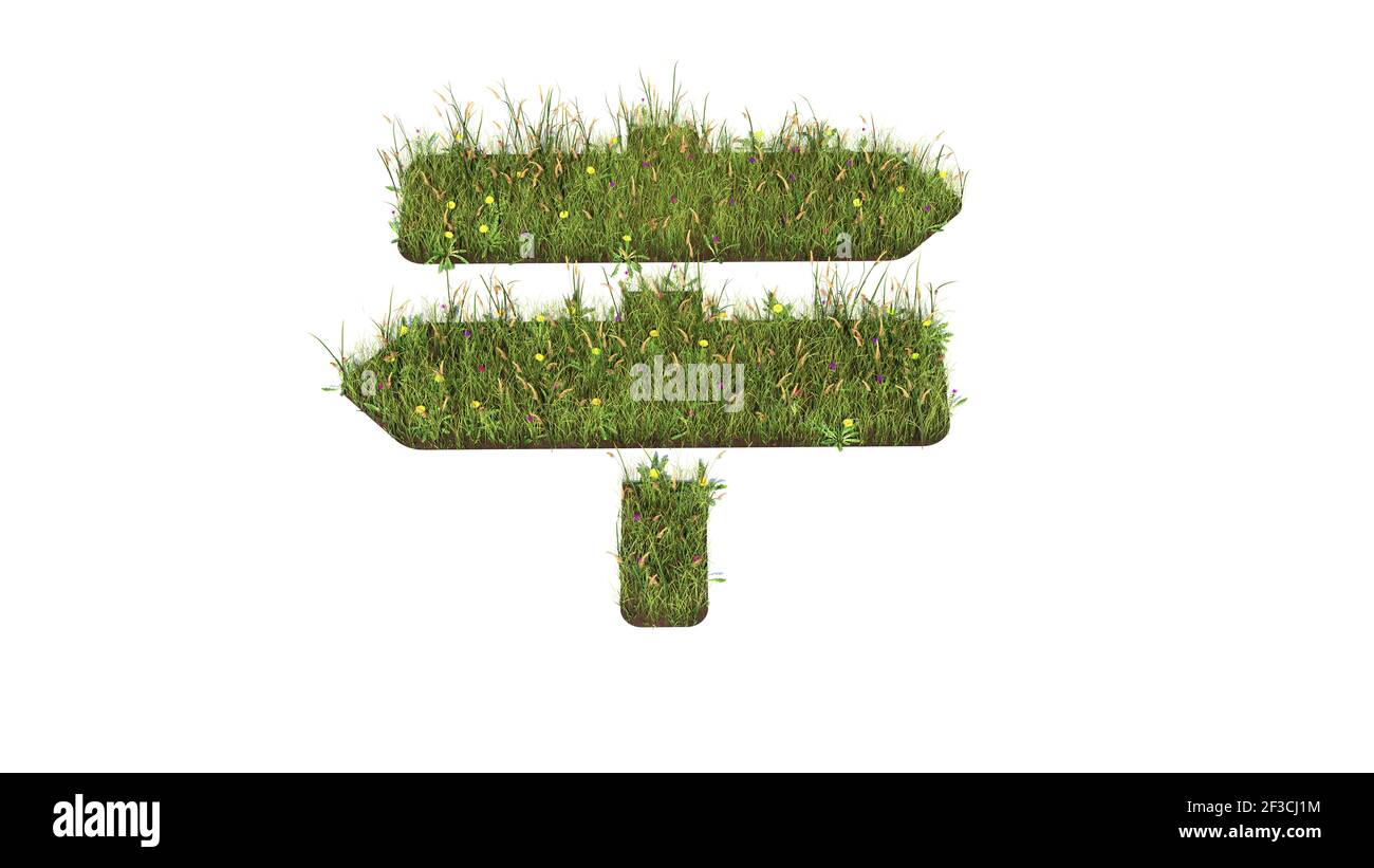 3d rendered grass field with colorful flowers in shape of symbol of two ...