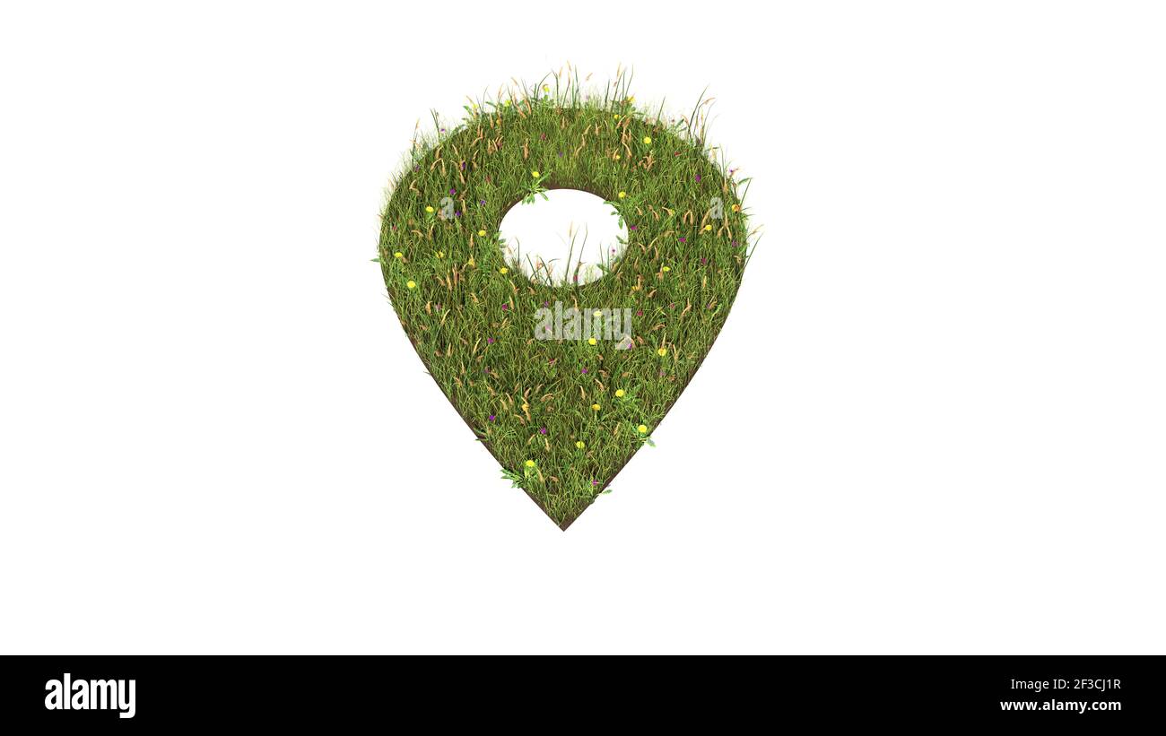 3d rendered grass field with colorful flowers in shape of symbol of ...