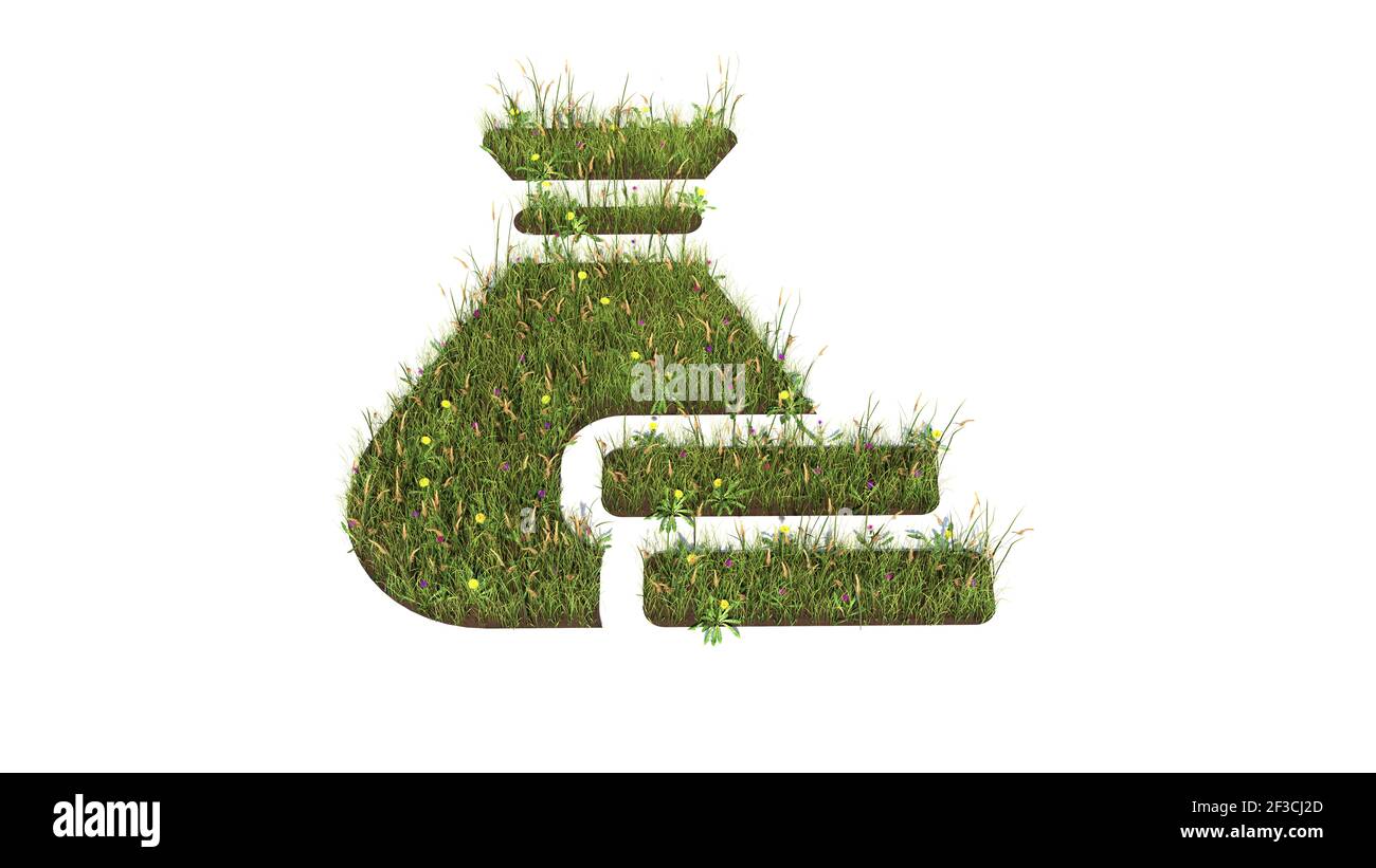 3d rendered grass field with colorful flowers in shape of symbol of ...