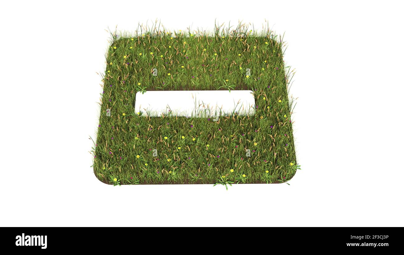 3d rendered grass field with colorful flowers in shape of symbol of ...