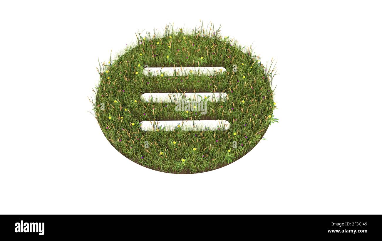 3d rendered grass field with colorful flowers in shape of symbol of ...