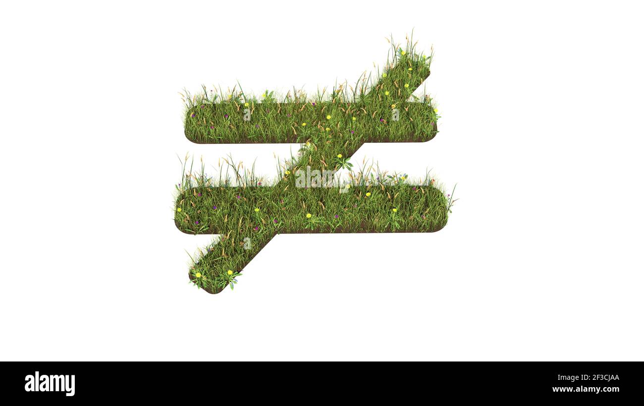 3d rendered grass field with colorful flowers in shape of symbol of not ...
