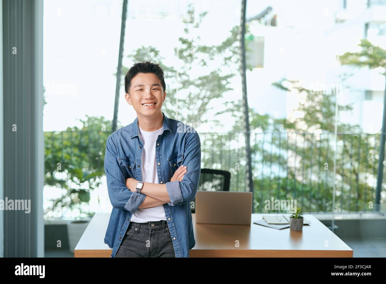 Professional man leaning against desk hi-res stock photography and ...