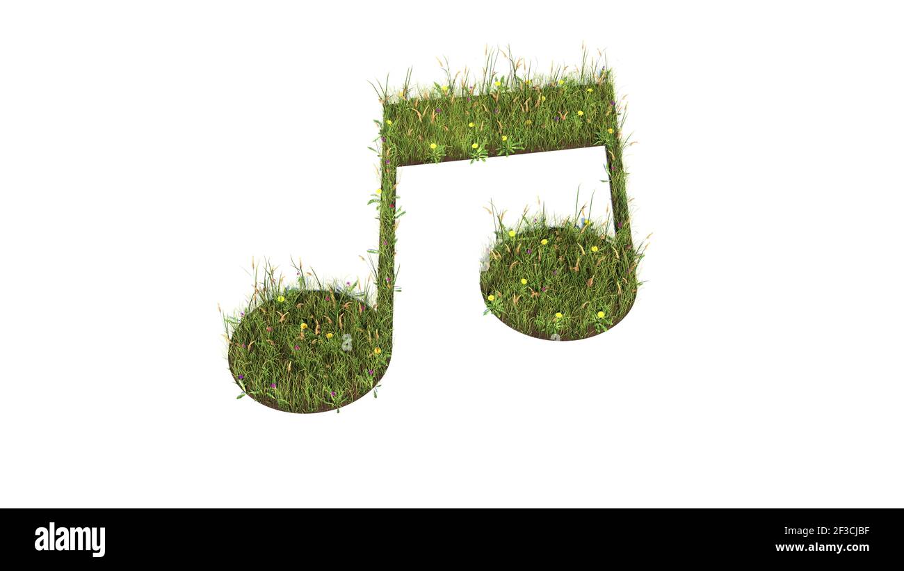 3d rendered grass field with colorful flowers in shape of symbol of ...