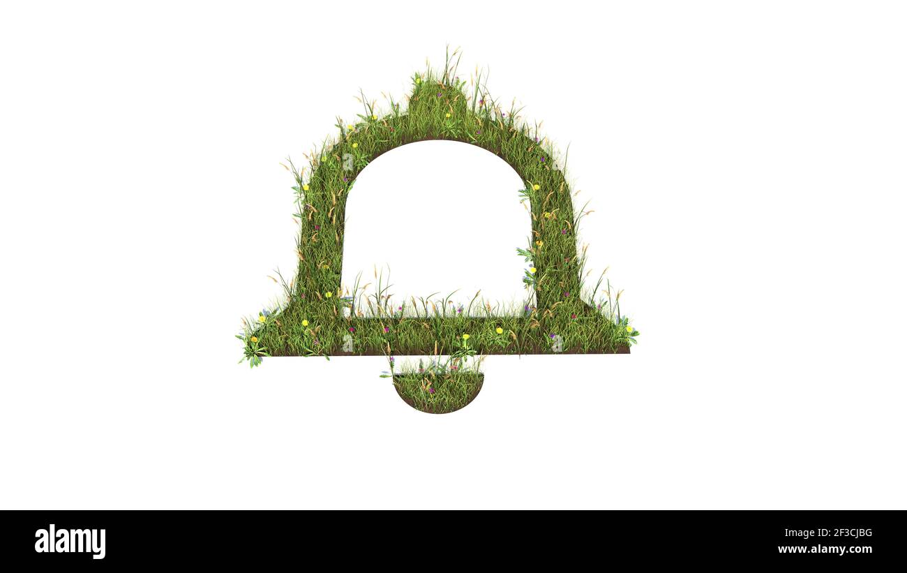 3d rendered grass field with colorful flowers in shape of symbol of ...