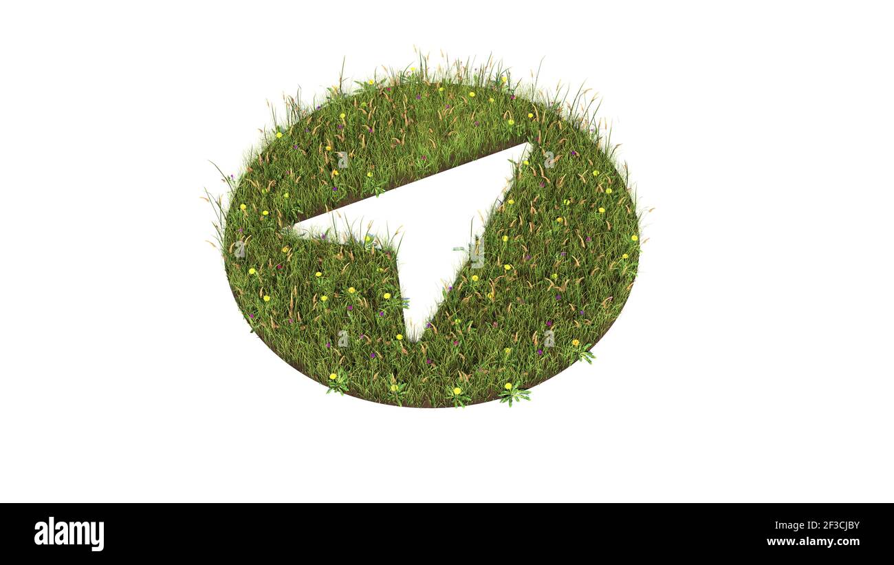 3d rendered grass field with colorful flowers in shape of symbol of ...