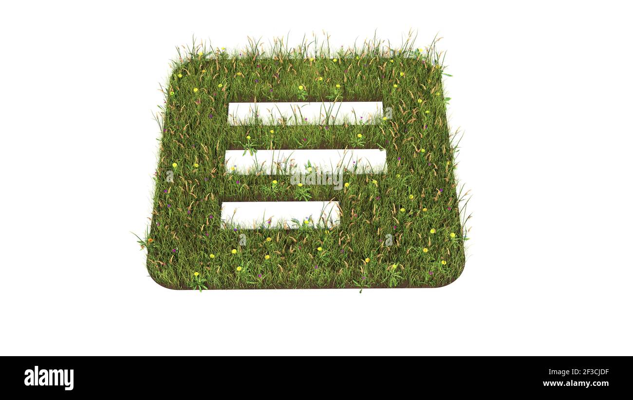 3d rendered grass field with colorful flowers in shape of symbol of ...