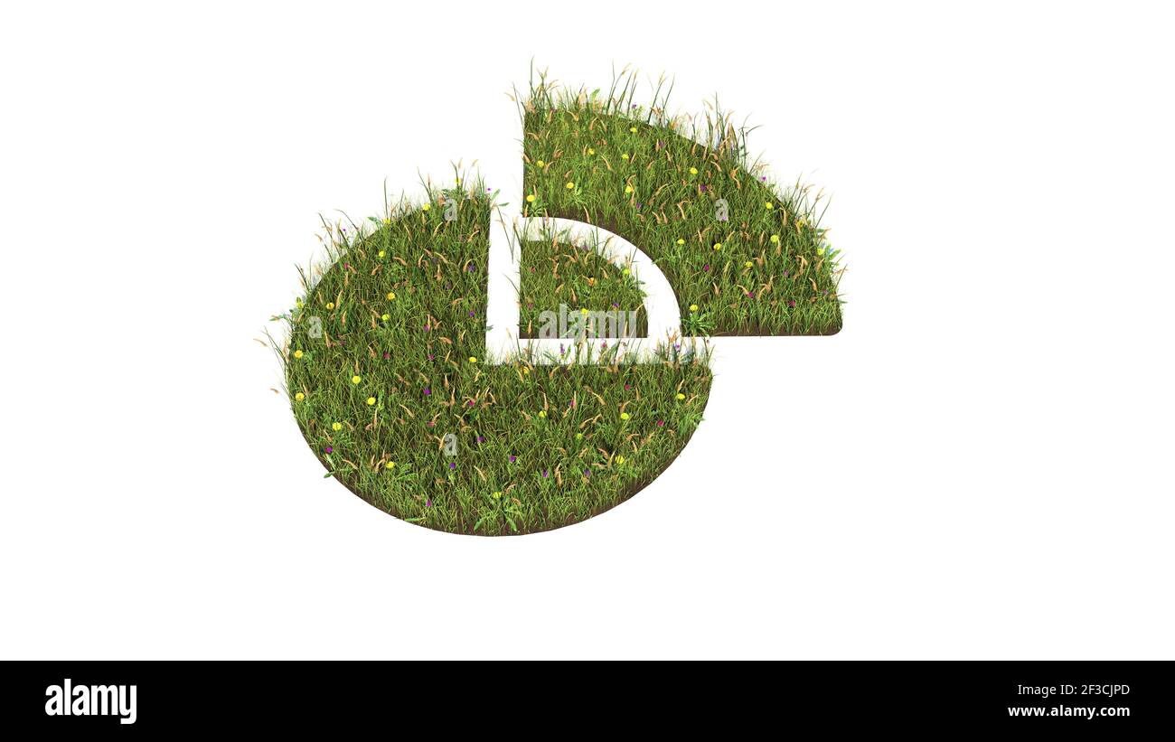 3d rendered grass field with colorful flowers in shape of symbol of pie ...