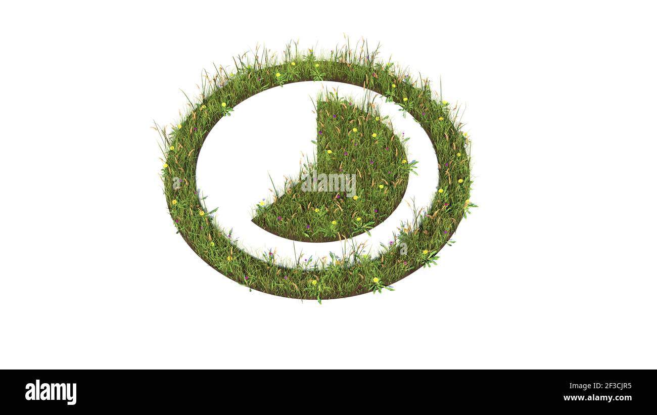 3d rendered grass field with colorful flowers in shape of symbol of ...