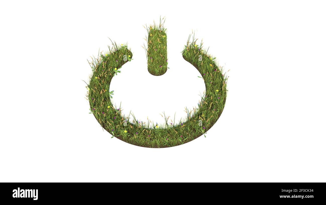 3d rendered grass field with colorful flowers in shape of symbol of ...