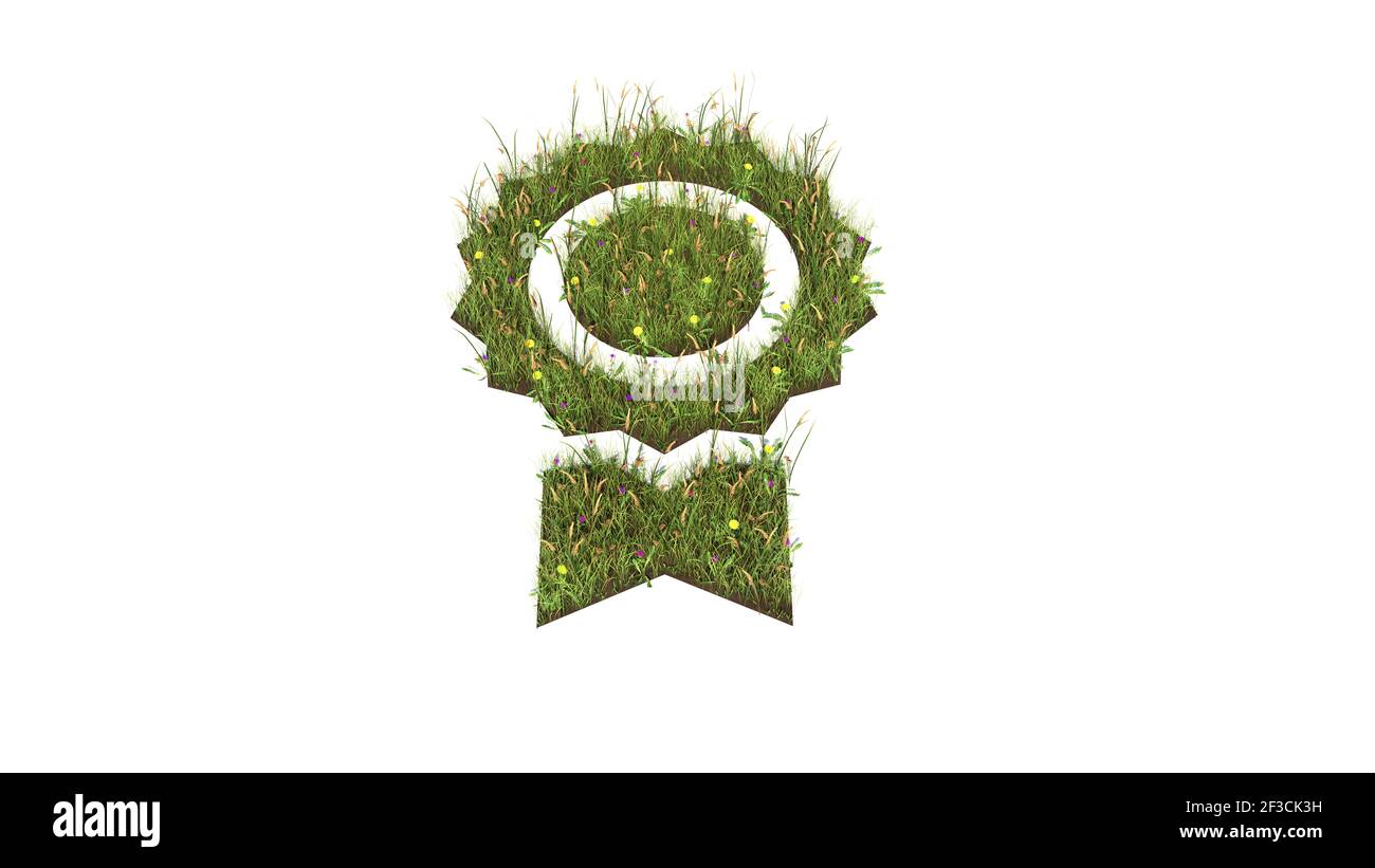 3d rendered grass field with colorful flowers in shape of symbol of ...