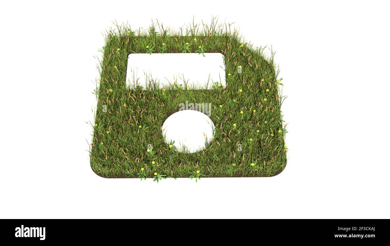 3d rendered grass field with colorful flowers in shape of symbol of ...