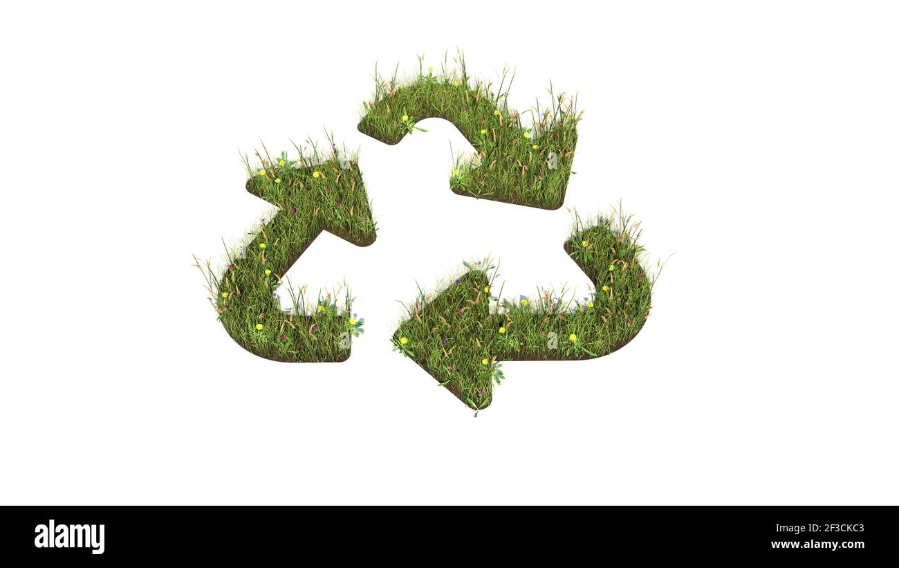 3d rendered grass field with colorful flowers in shape of symbol of ...