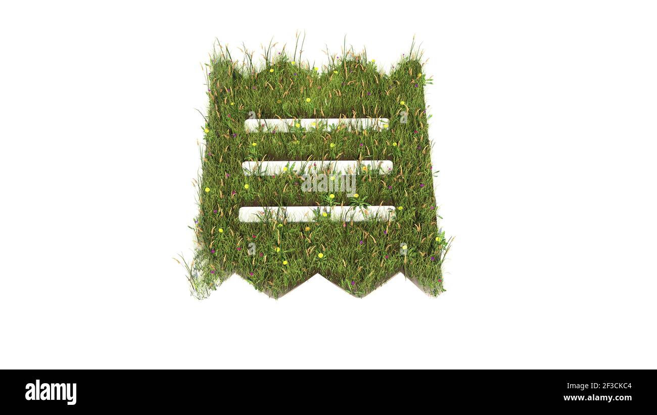 3d rendered grass field with colorful flowers in shape of symbol of ...