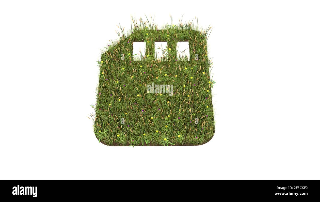 3d rendered grass field with colorful flowers in shape of symbol of ...