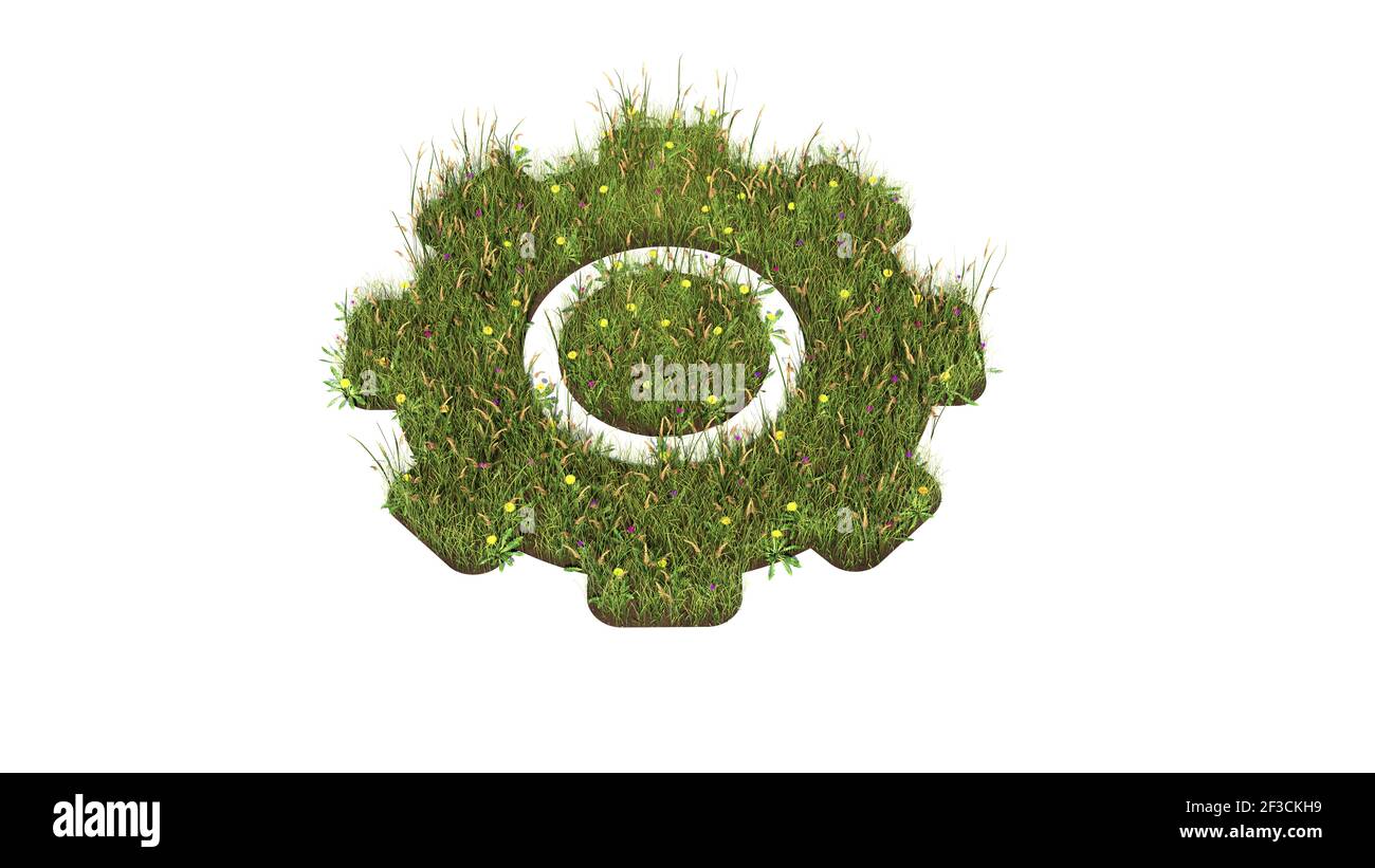 3d rendered grass field with colorful flowers in shape of symbol of ...