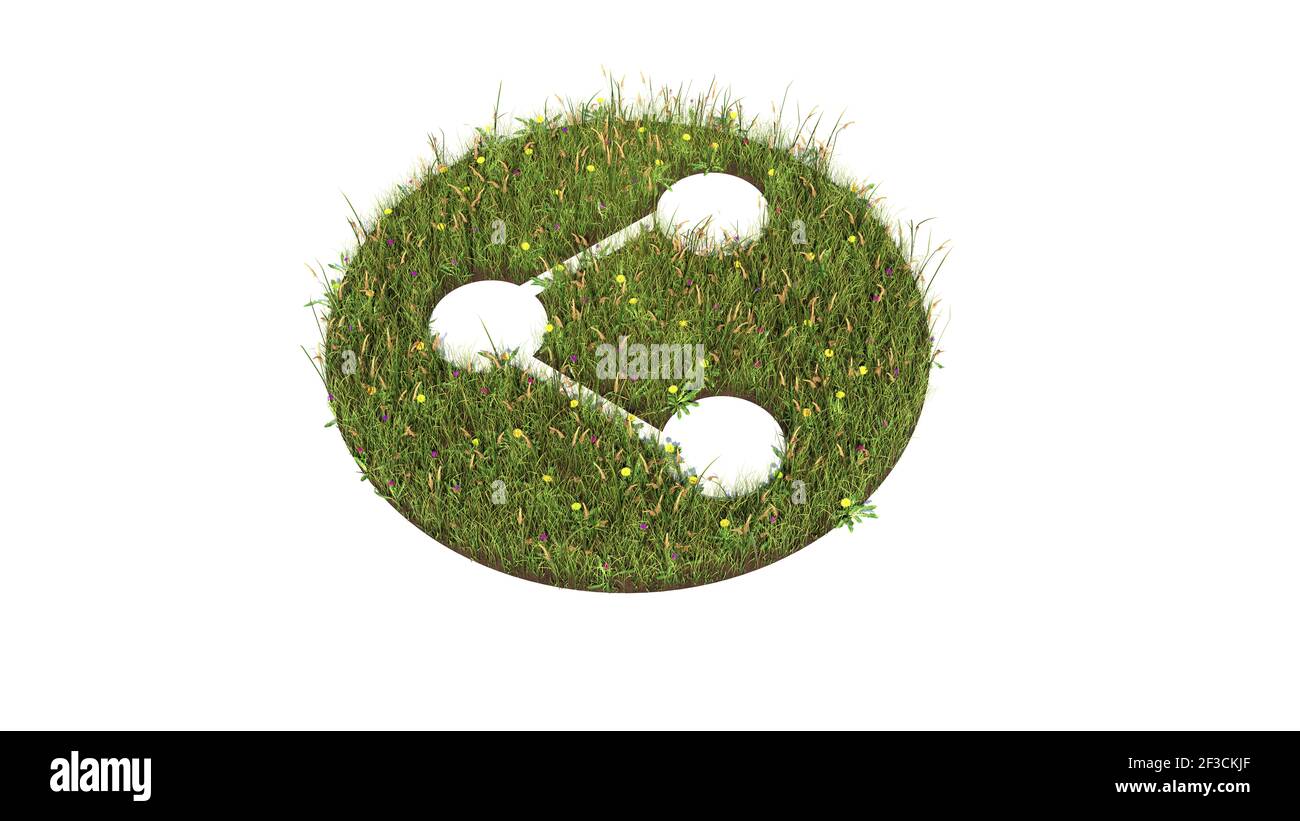 3d rendered grass field with colorful flowers in shape of symbol of ...