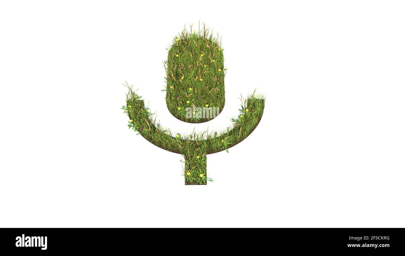 3d rendered grass field with colorful flowers in shape of symbol of ...