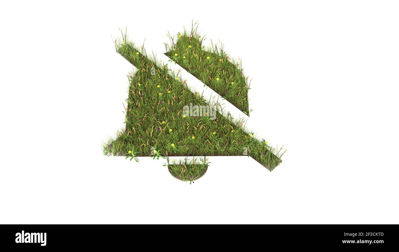 3d rendered grass field with colorful flowers in shape of symbol of ...