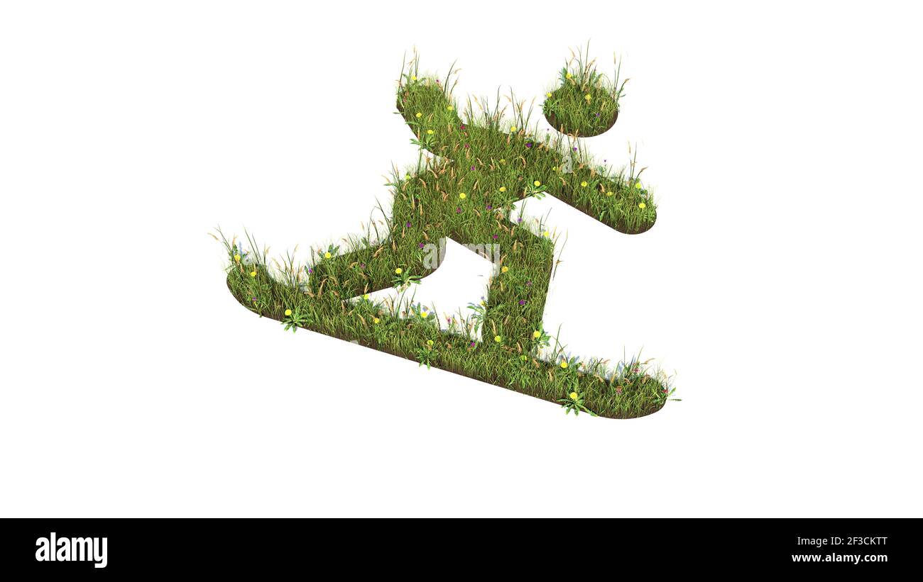 3d rendered grass field with colorful flowers in shape of symbol of ...