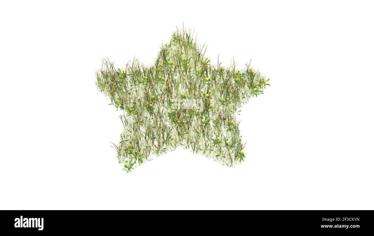 3d rendered grass field with colorful flowers in shape of symbol of ...