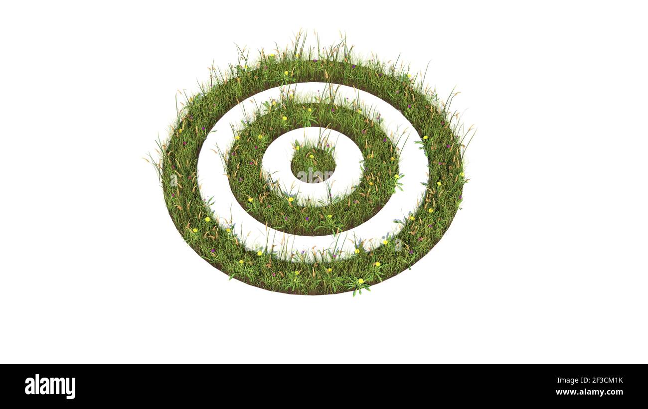 3d rendered grass field with colorful flowers in shape of symbol of ...