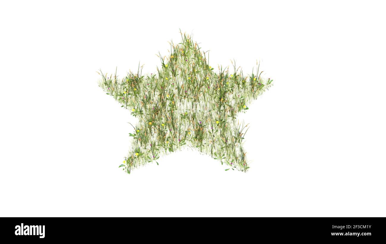 3d rendered grass field with colorful flowers in shape of symbol of ...