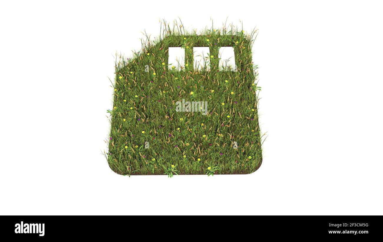 3d rendered grass field with colorful flowers in shape of symbol of ...