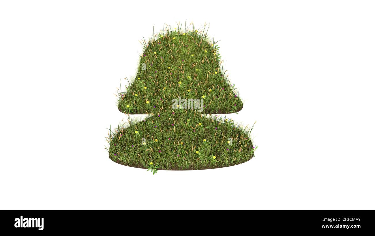 3d rendered grass field with colorful flowers in shape of symbol of ...
