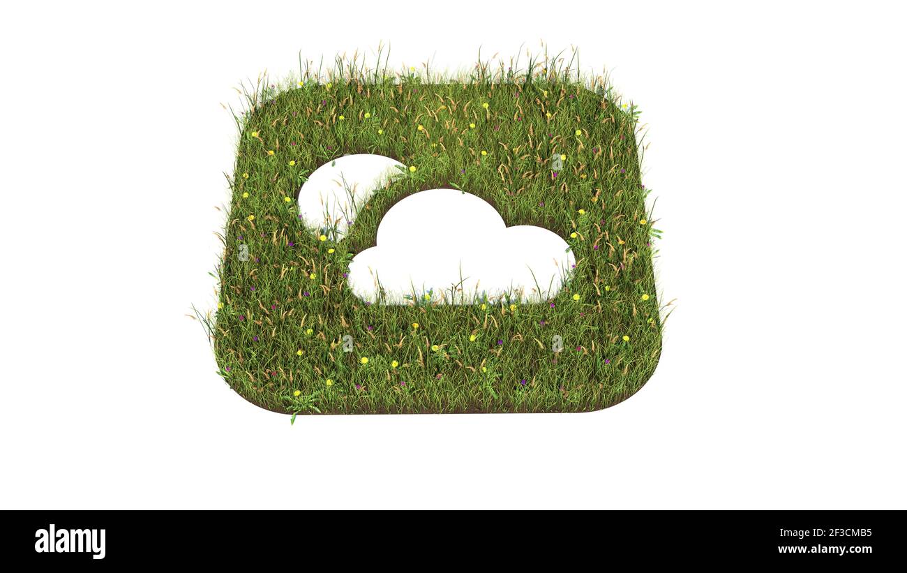 3d rendered grass field with colorful flowers in shape of symbol of ...