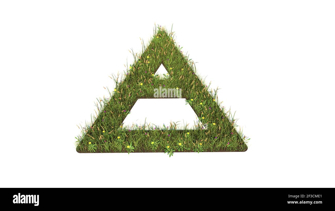 3d rendered grass field with colorful flowers in shape of symbol of air ...