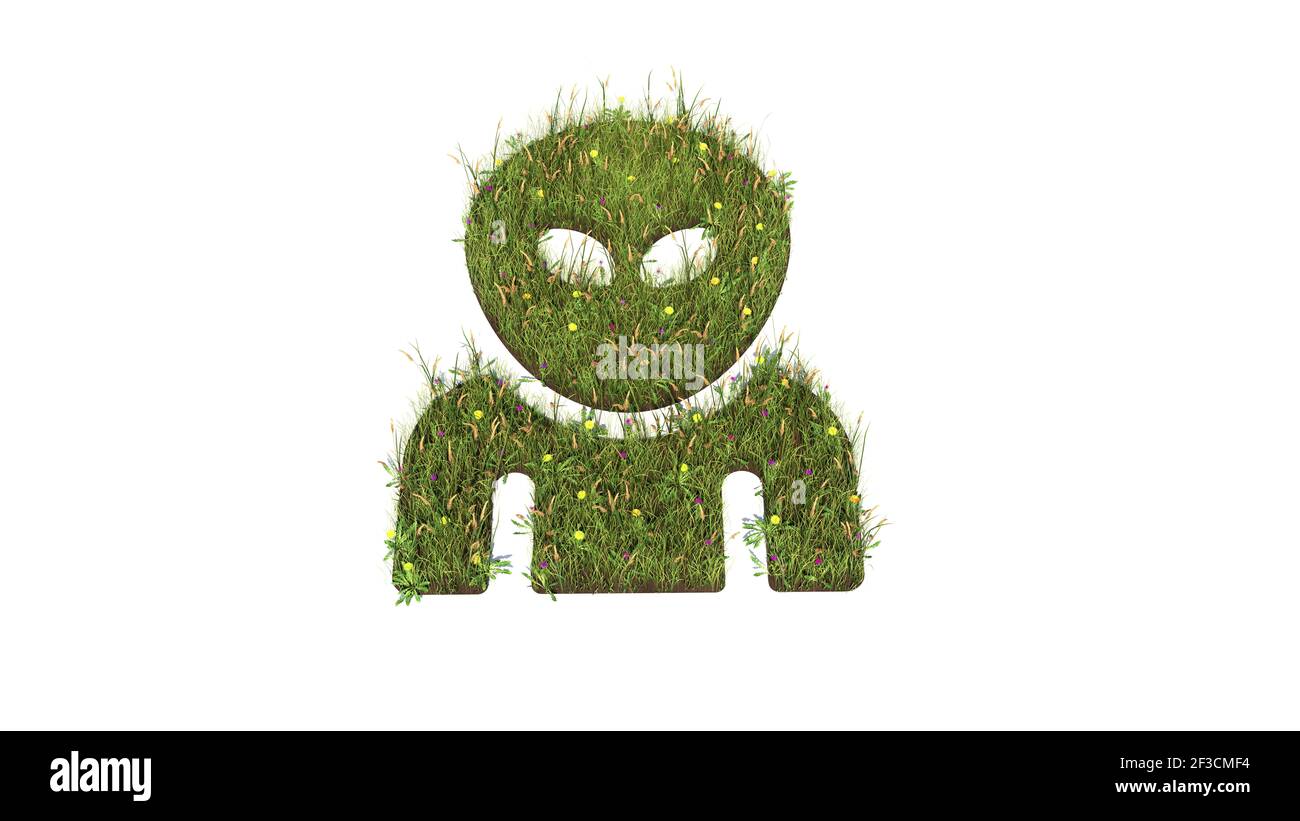 3d rendered grass field with colorful flowers in shape of symbol of ...