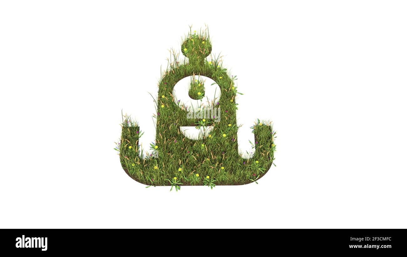 3d rendered grass field with colorful flowers in shape of symbol of ...