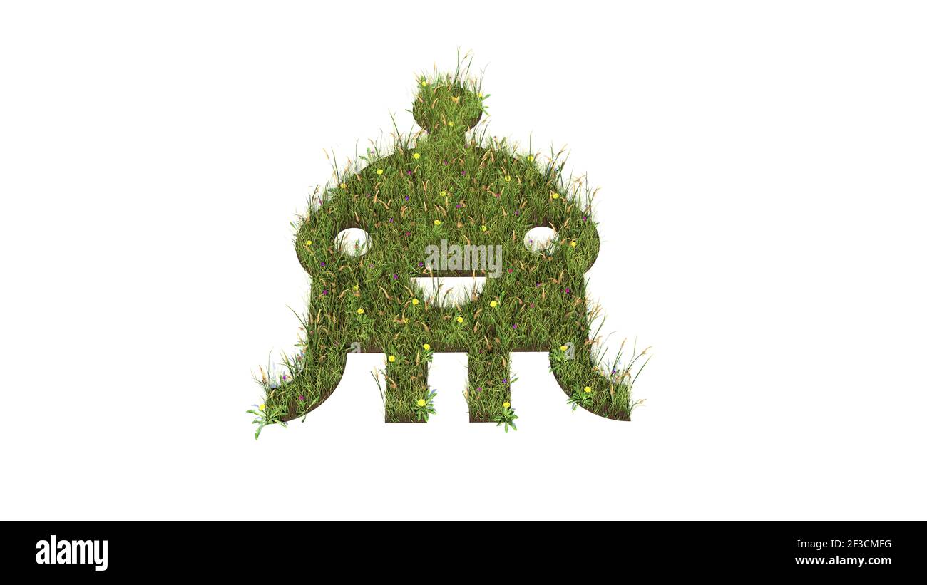 3d rendered grass field with colorful flowers in shape of symbol of ...