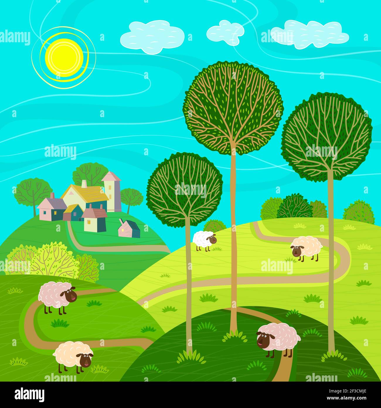 Painting fields sheep Stock Vector Images - Alamy