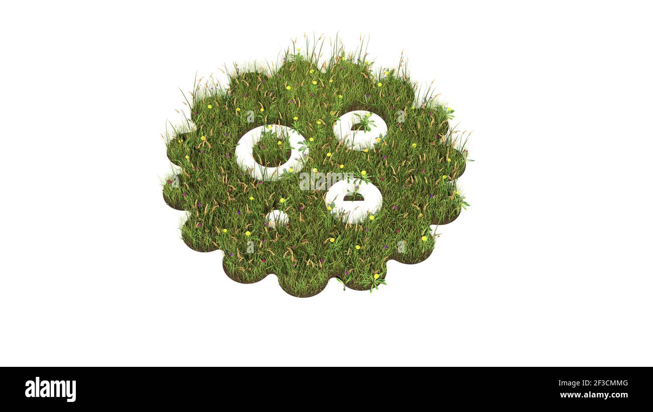 3d rendered grass field with colorful flowers in shape of symbol of ...
