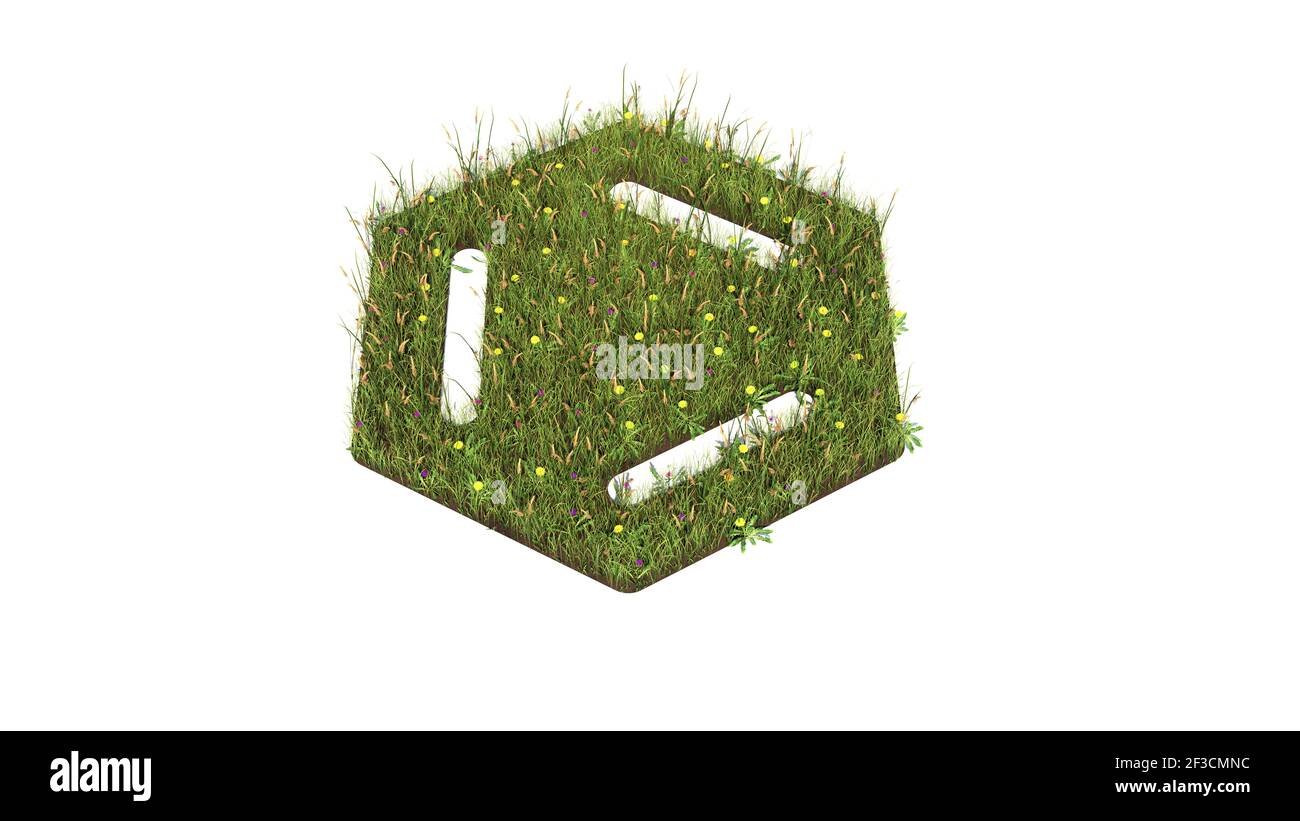 3d rendered grass field with colorful flowers in shape of symbol of ...