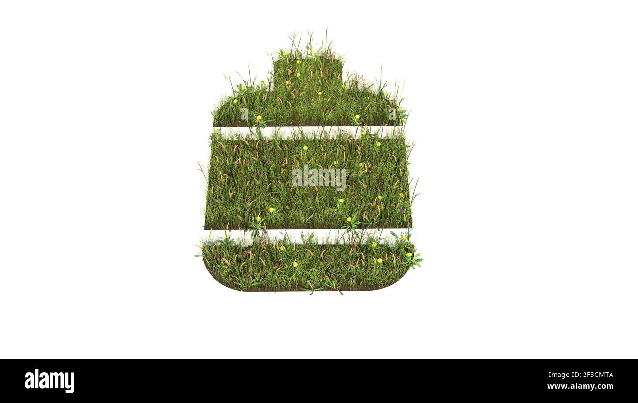 3d rendered grass field with colorful flowers in shape of symbol of ...