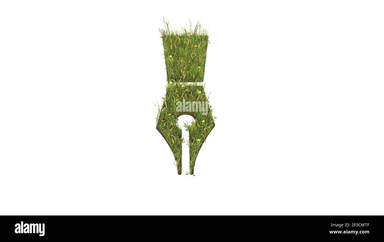 3d rendered grass field with colorful flowers in shape of symbol of ...