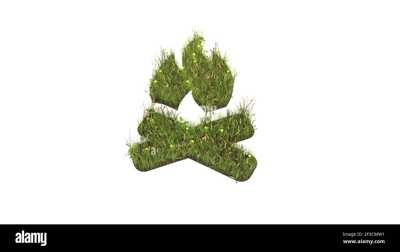 3d rendered grass field with colorful flowers in shape of symbol of ...